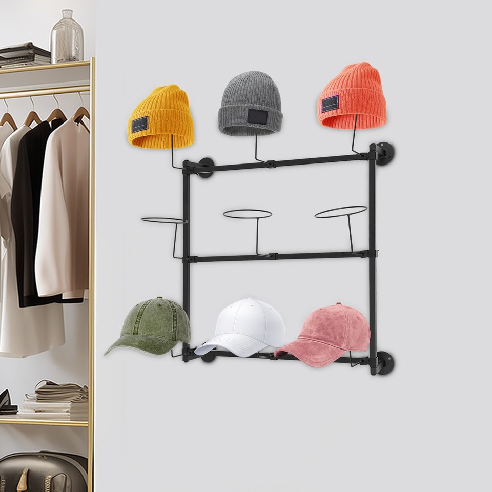 Flexible Wall Mount Hat Rack 3 Tier Hat Display Rack Home Hat Storage ...