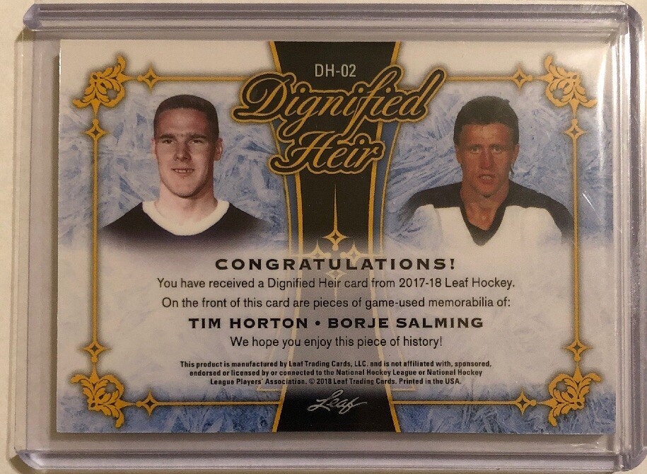 2017-18 LEAF TIM HORTON & BORJE SALMING /7 Dignified Heir Game Used ...