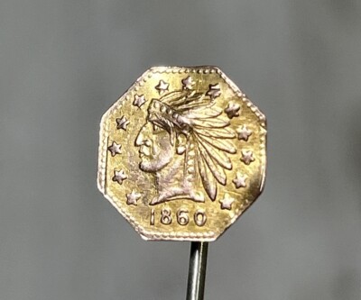 1860 INDIAN HEAD CALIFORNIA 1/2 GOLD COIN TOKEN STICK PIN RARE | eBay