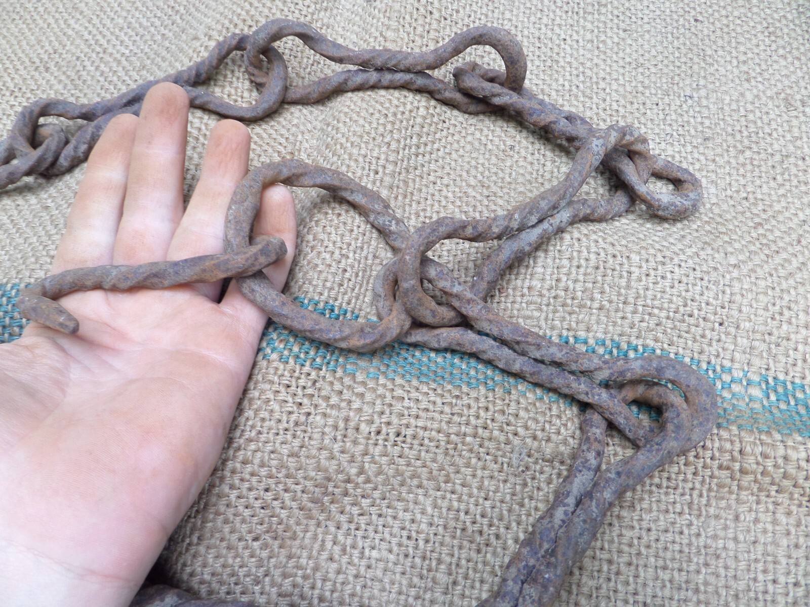 HUGE ANTIQUE CHIMNEY CHAIN HEARTH FIREPLACE COOKING TRAMMEL HOOK ...