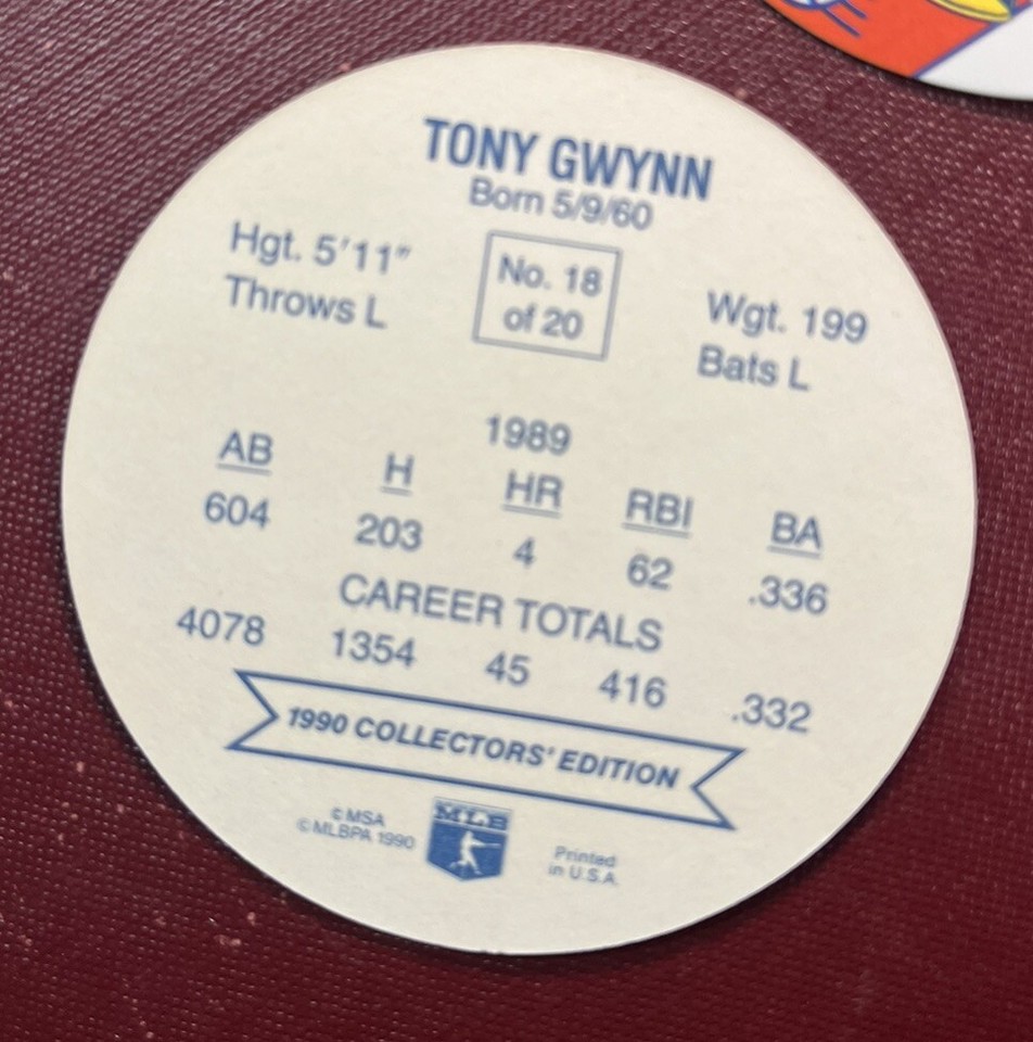 Tony Gwynn 1990 Holsum Baseball Card Disc #19, MINT | eBay