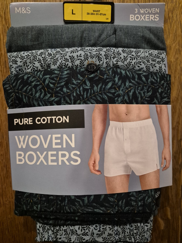 Marks & Spencer 3 Pack Pure Cotton Woven Boxers Button Fly Teal Mix Large 36-38" 21597855 | eBay UK