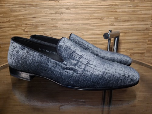 Magnanni Men's Diddy Grey Velvet Croc Embossed Loafers Size 10 US | eBay