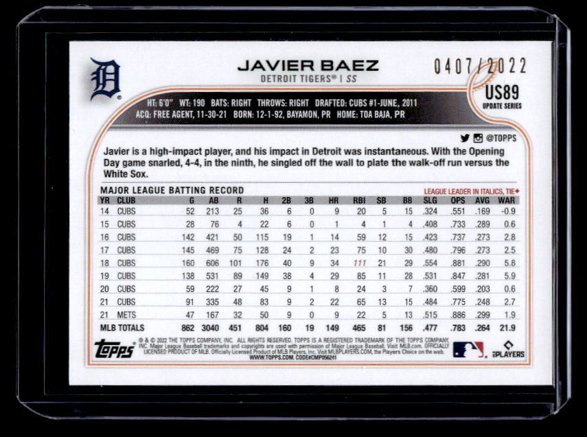 2022 Topps Update US89 Javier Baez Gold | eBay