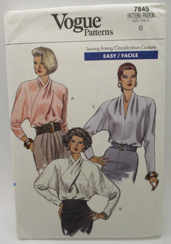 1989 Vogue Sewing Pattern #7645 Statement Blouse size 8 cut | eBay