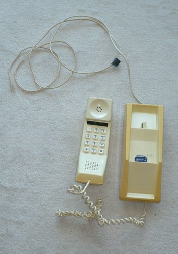 Vintage corded Ameritech telephone, yellow, push buttons, sturdy base ...