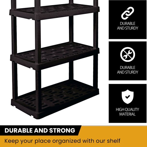 5 Shelf Plastic Garage Shelves Adjustable Storage Shelving Unit Black ...