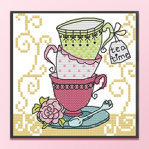 FE# Tea Cup Partial Cross Stitch 11CT Counted Cotton Handmade ...
