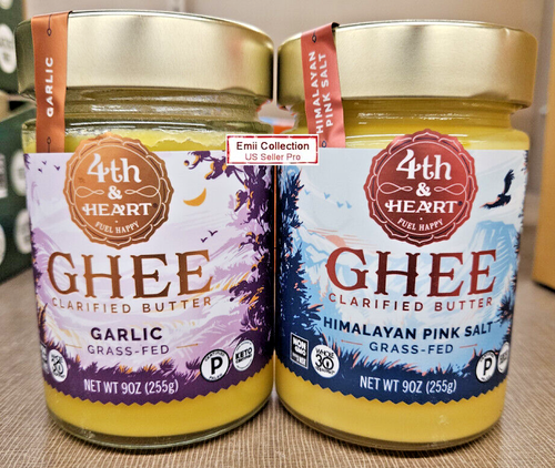 4TH & HEART GHEE Grass-Fed Clarified Butter Garlic & Pink Salt 9oz (2 ...