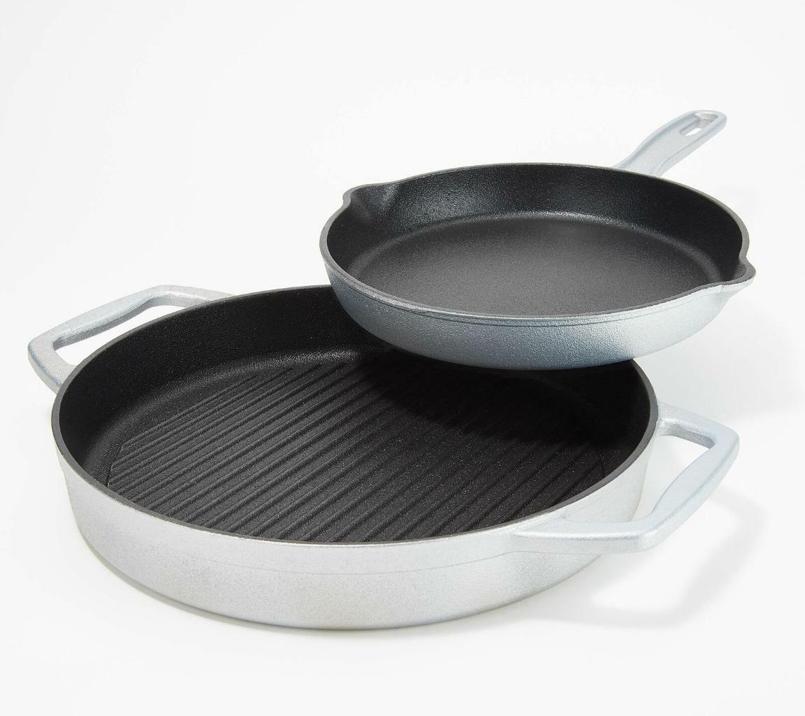 Cook's Essentials Nonstick Cast Iron 12" Grill & 10" Skillet. You Pick ...