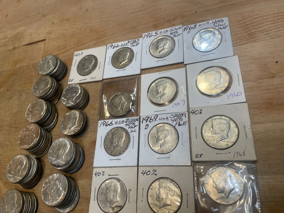150 1967 1969 40% Silver Kennedy Half Dollar Lot Coin Estate Collection ...