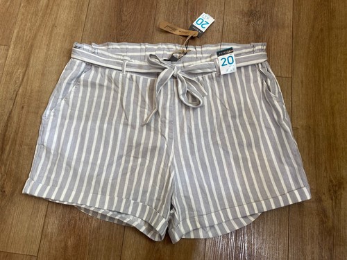 Primark Striped Linen Bld, Elastic Waist, Turn Up Hem Shorts/Tie Belt ...