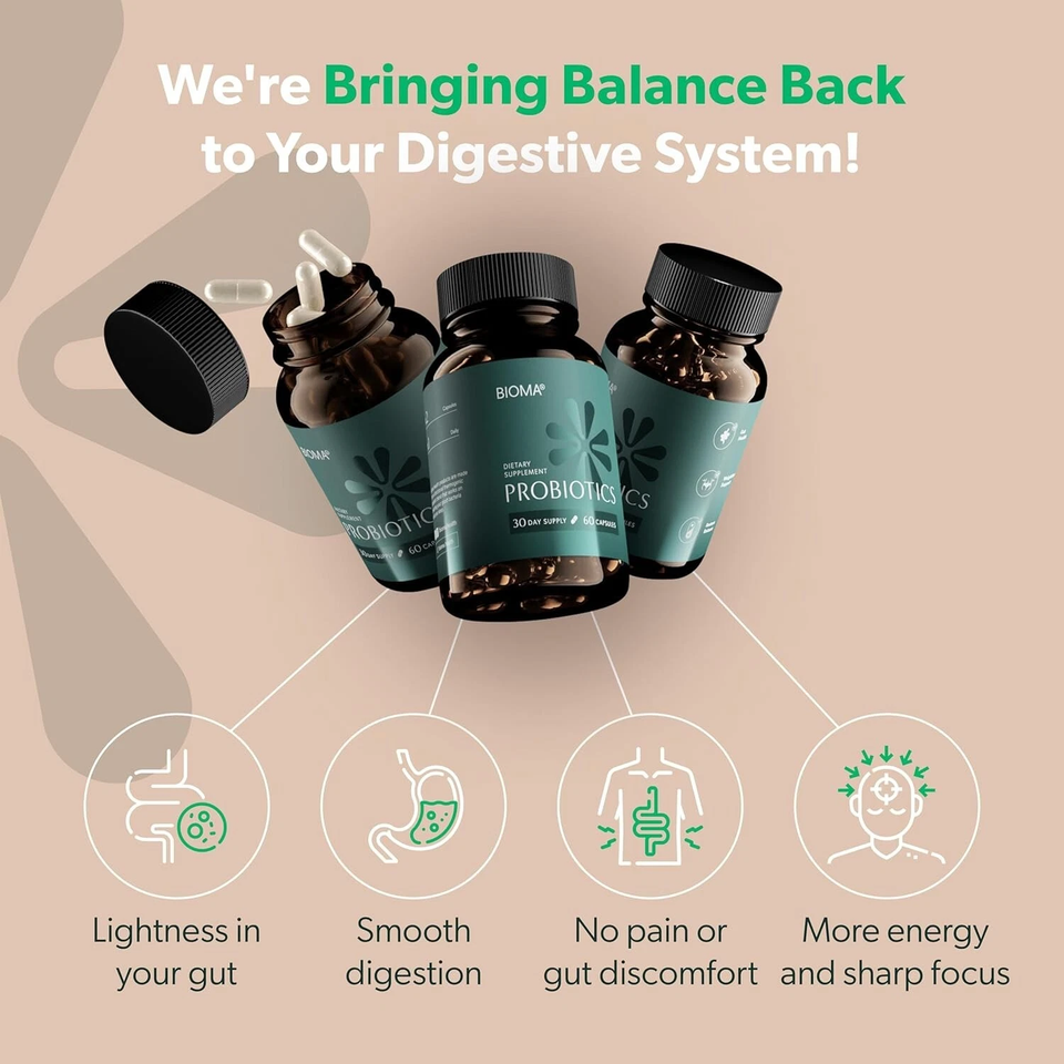 Bioma Probiotics for Digestive Health 3 In 1 Gut Health Probiotic 60 ...