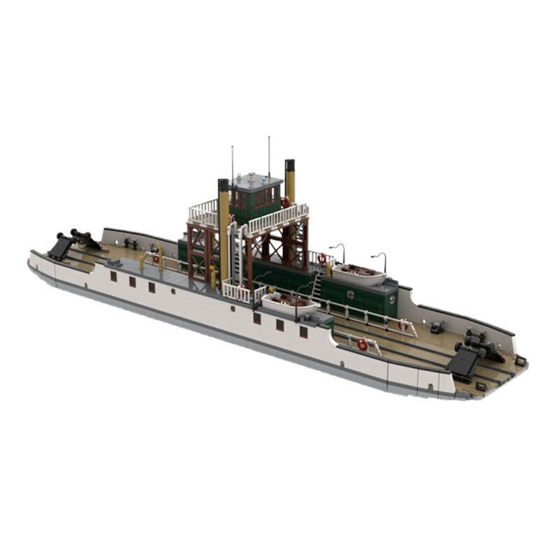 Large Railroad Ferry Ship MOC Model Bricks Container Transport Building ...