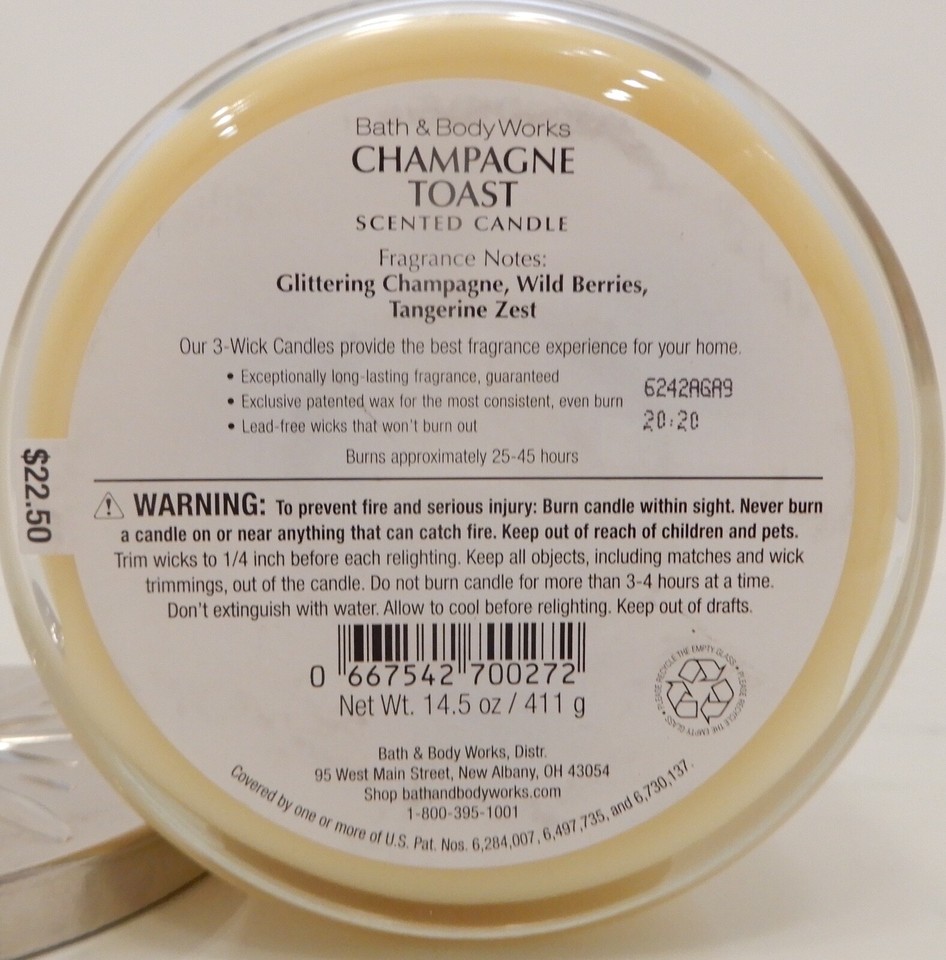 BATH & BODY WORKS CHAMPAGNE TOAST SCENTED 3 WICK CANDLE NEW! | eBay