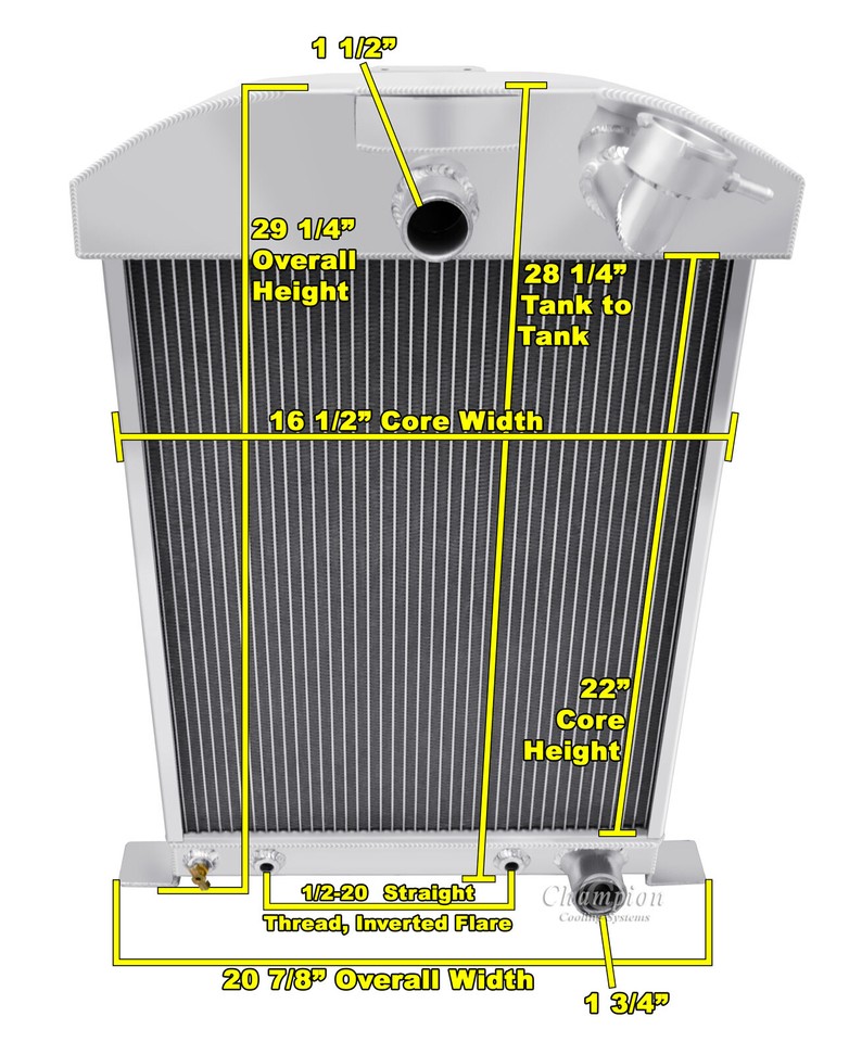 RR Champion 3 Row Radiator Chevy Config for 1933 1934 Ford Cars V8 ...