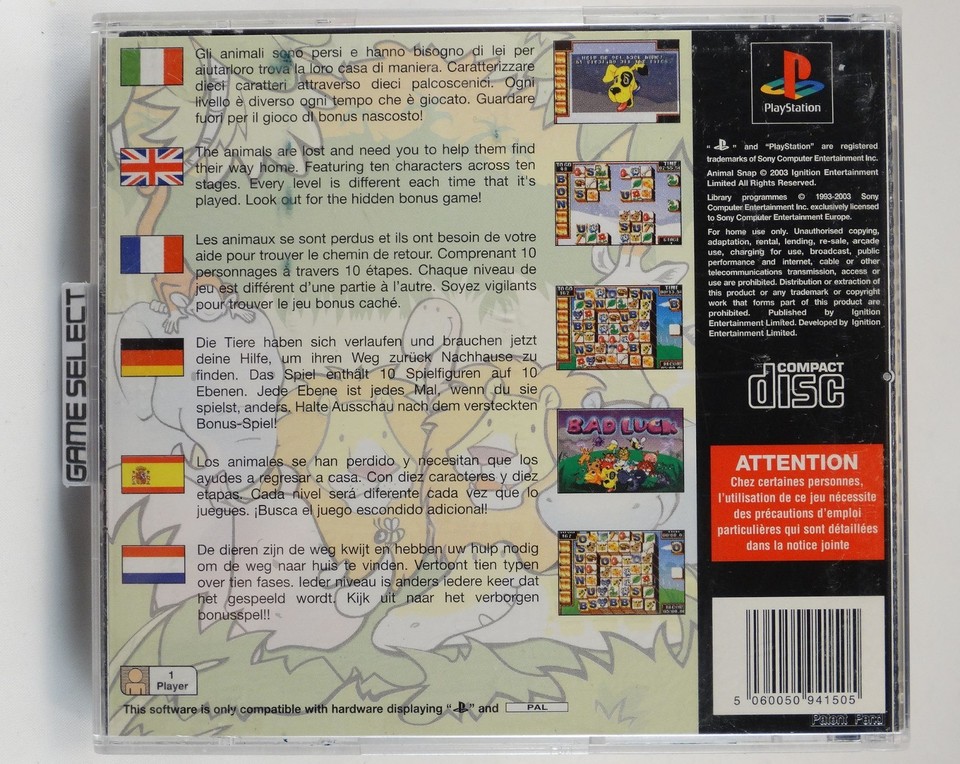 Animal Snap Sony Playstation 1 2 3 PS1 PS2 PS3 PSX PAL EUR | eBay