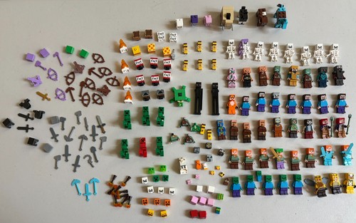 Lego Minecraft Minifigure Lot x 50 Figures plus parts armor, weapons ...
