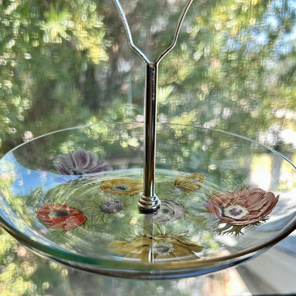 Vintage Chance Glass Anemone Flowers Pattern Small Tidbit Tray ...