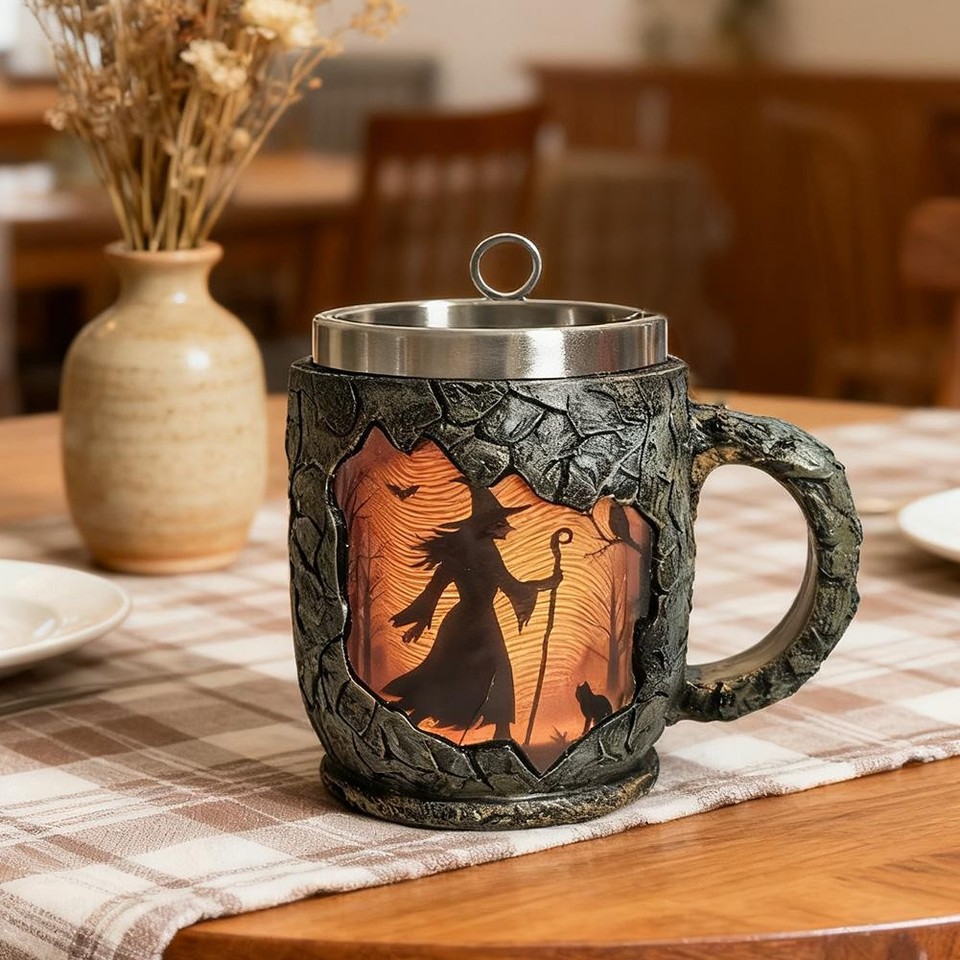 &Witch Forest Fire Mug Vintage Coffee Mugs 3D Relief Campfire Mug for ...