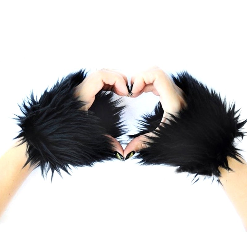 Faux Furs Cuffs Arm Warmer Winter Warm Women Wrist Cuff Sleeves Gloves ...