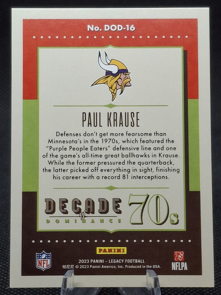 2023 Panini Legacy Decade Of Dominance Paul Krause #DOD-16 Orange /249 ...