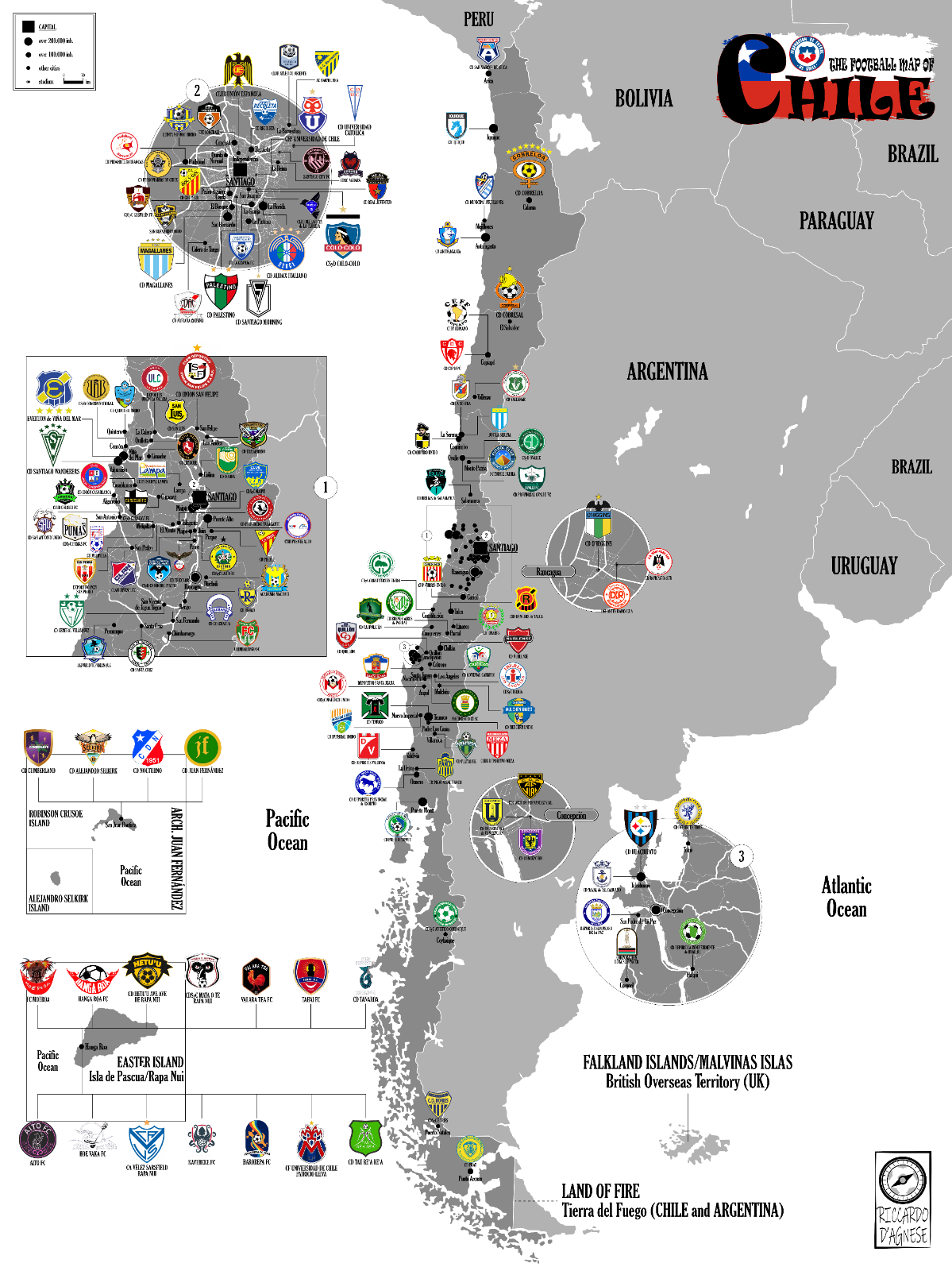 CHILE Football Clubs Map. Poster. Cartography. (50 x 70 cm) | eBay