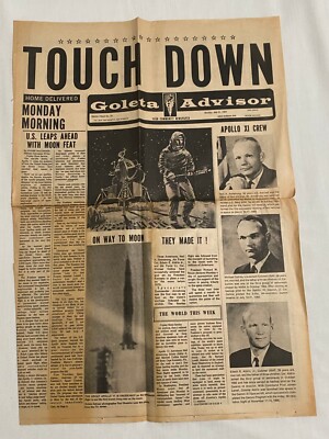 Apollo 11 Moon Landing Newspaper July 21 1969 Goleta Advisor - Front ...