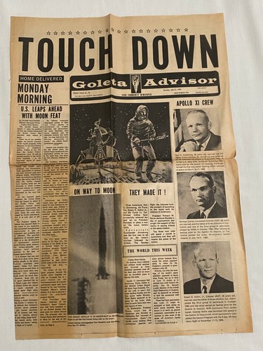 Apollo 11 Moon Landing Newspaper July 21 1969 Goleta Advisor - Front ...