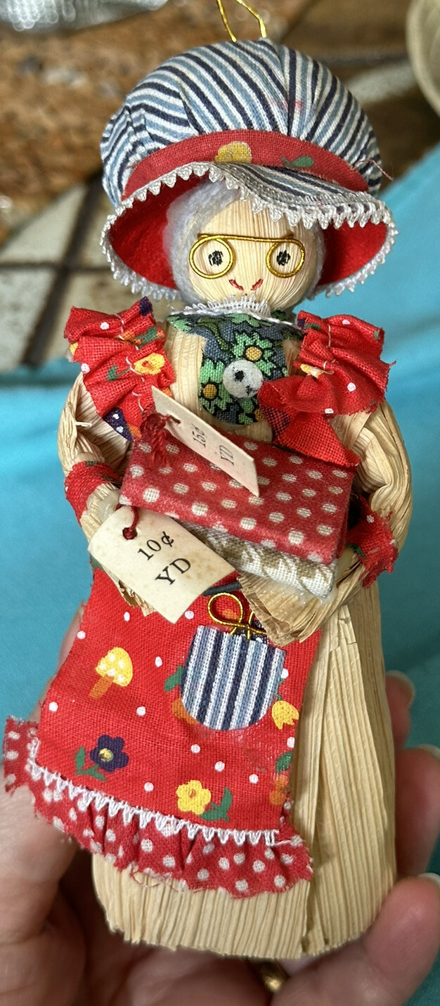1980s Kurt S Adler Christmas Tree Ornament Corn Husk Old Lady 6.5" tall ...