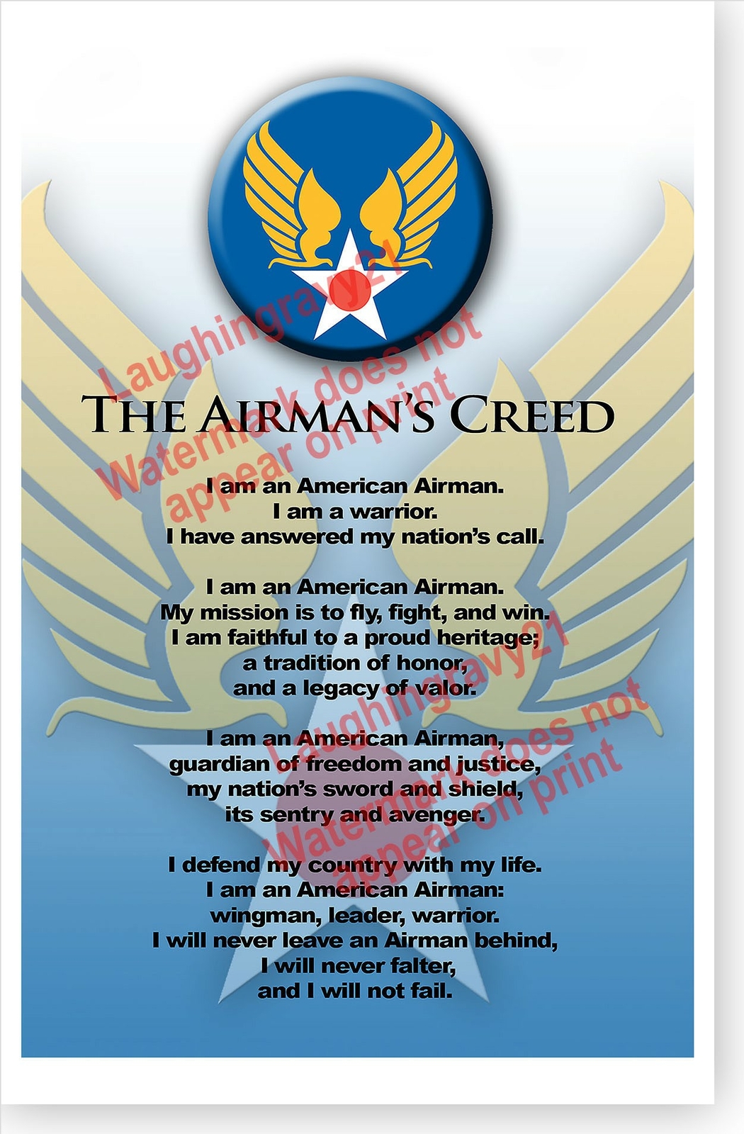 United States Air Force The Airman's Creed 2016 Eagle Poster | eBay