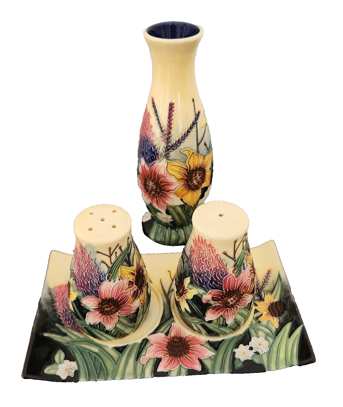 OLD TUPTON WARE VINTAGE VASE, SALT AND PEPER SET FLORAL SUMMER BOUQUET ...