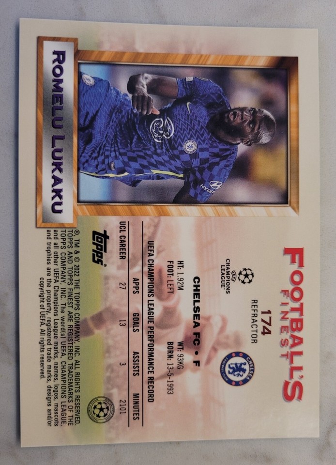 Romelu Lukaku Jumbo Refractor Topps Finest Flashbacks 2021-22 Box ...