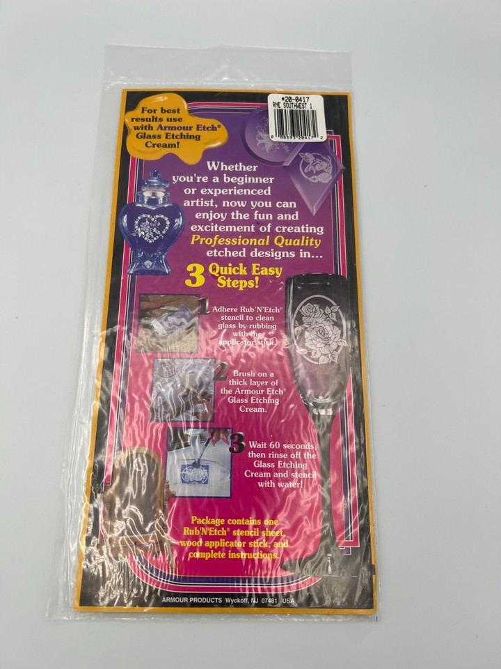 Rub 'n Etch Glass Etching Stencil Armour Products 1995 USA | eBay