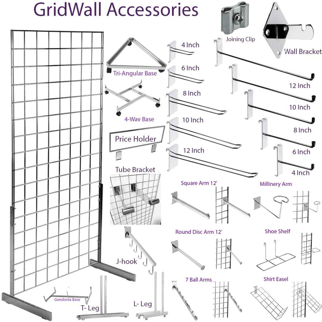 Wire Grid Display Racks Grid Panel On Wheels White 185 X 50 X 50cm
