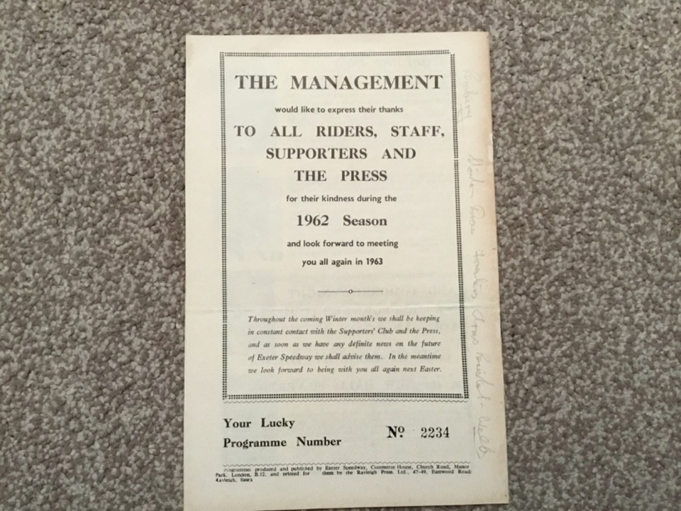 * EXETER v STOKE 22/10/62 KO CUP FINAL speedway programme | eBay UK