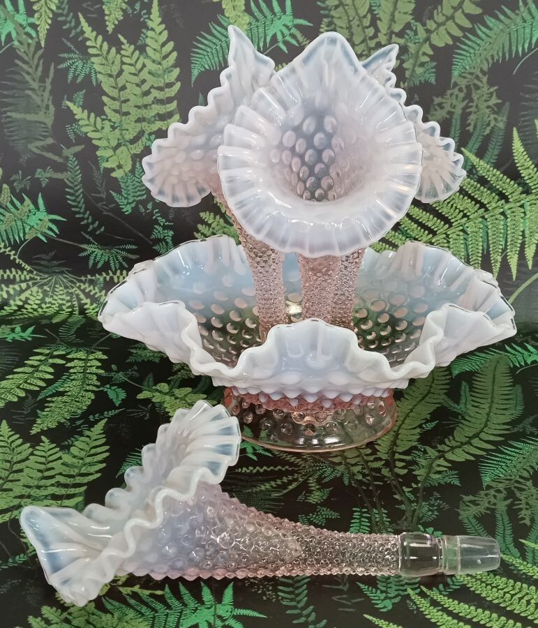 Three-Horned Pink Fenton Hobnail Epergne with Extra Horn | eBay