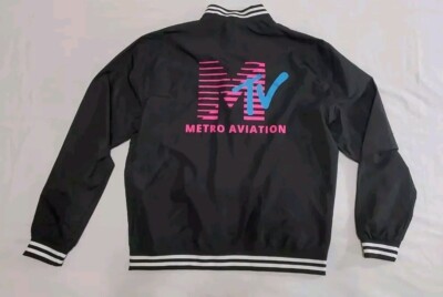 MTV Metro Aviation Stage Crew Windbreaker Jacket Full Zip Black Men's ...