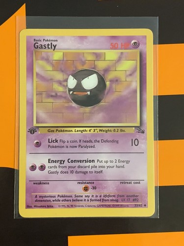 GASTLY 33/62 1st Edition Fossil Uncommon Pokémon Card 1999 WOTC TCG LP ...
