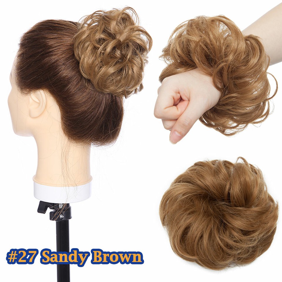 Thick Messy Rose Bun Curly Scrunchie Hair Extensions Natural Updo ...