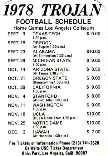 1978 UNIVERSITY OF SOUTHERN CALIFORNIA USC TROJANS FOOTBALL POCKET ...