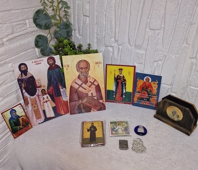 11 Greek Orthodox Religious Lot, Holy Relics, Icons, Magnets, Blessings ...