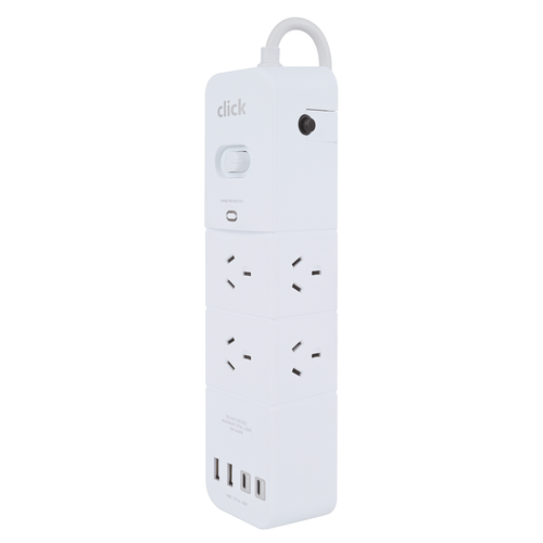 Click 6 Outlet 1m Powerboard with USB Ports Output 30W 2x USB-A + USB ...