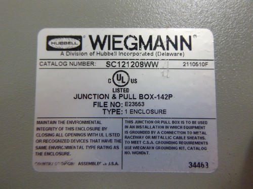 Wiegmann SC121208WW Junction and Pull Box 142P Enclosure | eBay