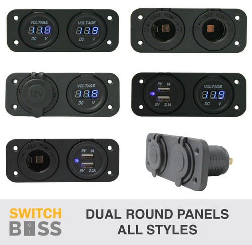 DUAL ROUND ACCESSORY Flush Mount Panel 12v 24v LED Cig USB Volt Power ...