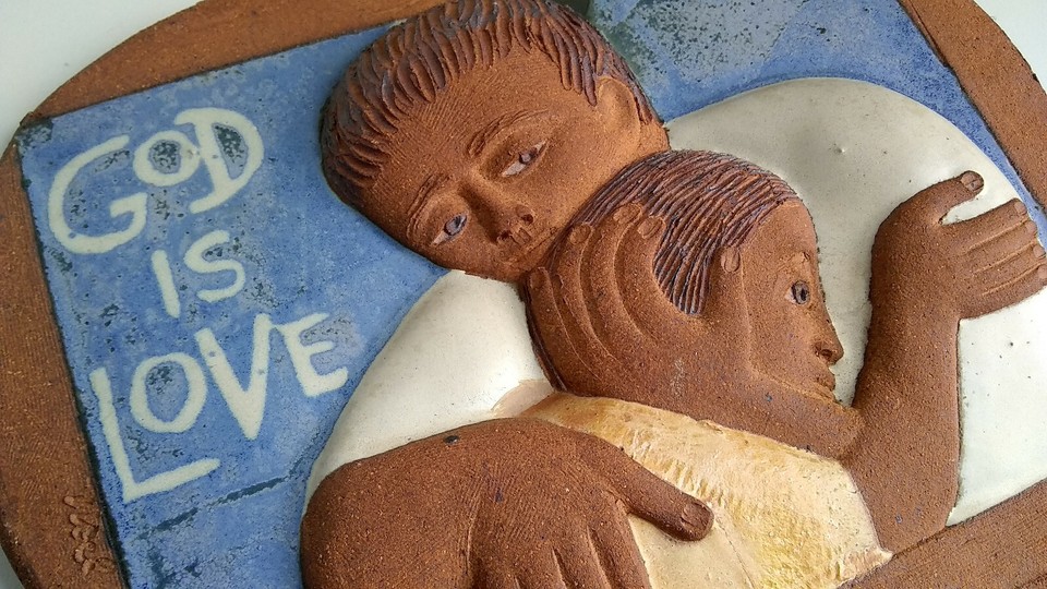 Father Kieser 1968 Noel Osheroff Studio Art Pottery Plaque "God Is Love ...