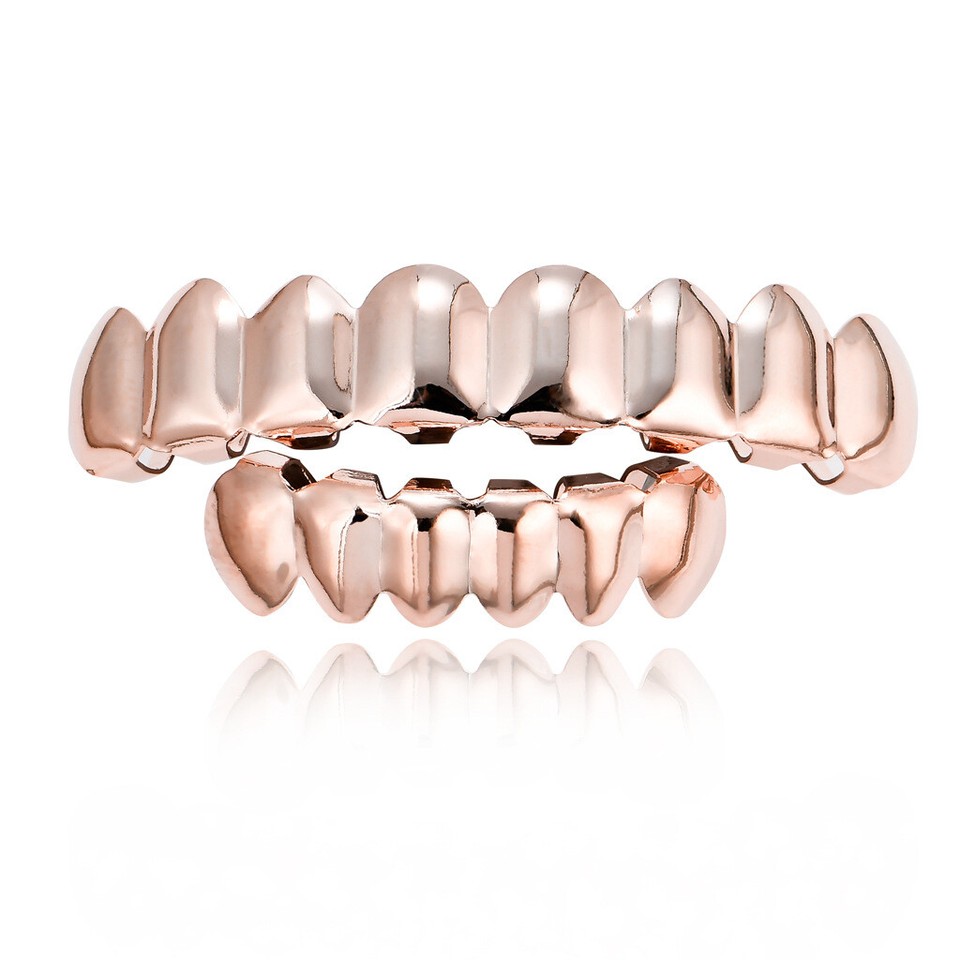 14k Gold Plated Hip Hop Teeth Grillz Caps Top Bottom Silver Grill Set ...