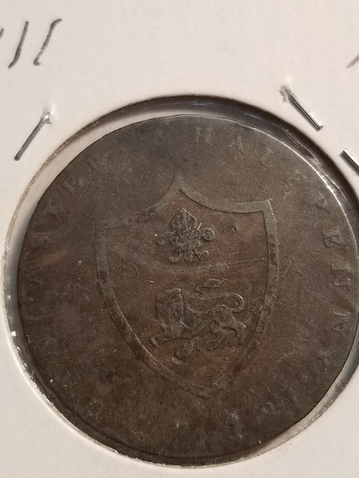 1792 LARGE COPPER HALF PENNY Conder Token JOHN OF GAUNT Shield of Arms ...