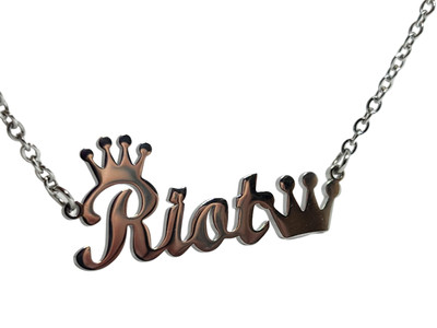 Slogan Pendant RIOT Necklace Crown 20" Steel Goth Emo Worded Boxed ...
