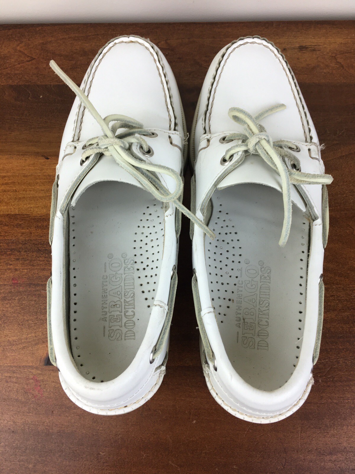 Sebago Docksides Men’s White Leather Boat Shoes 72730… - Gem